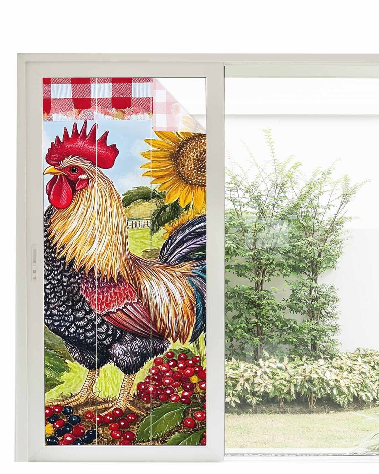 Window Privacy Film Vintage Rooster Stained Glass Window Film ...