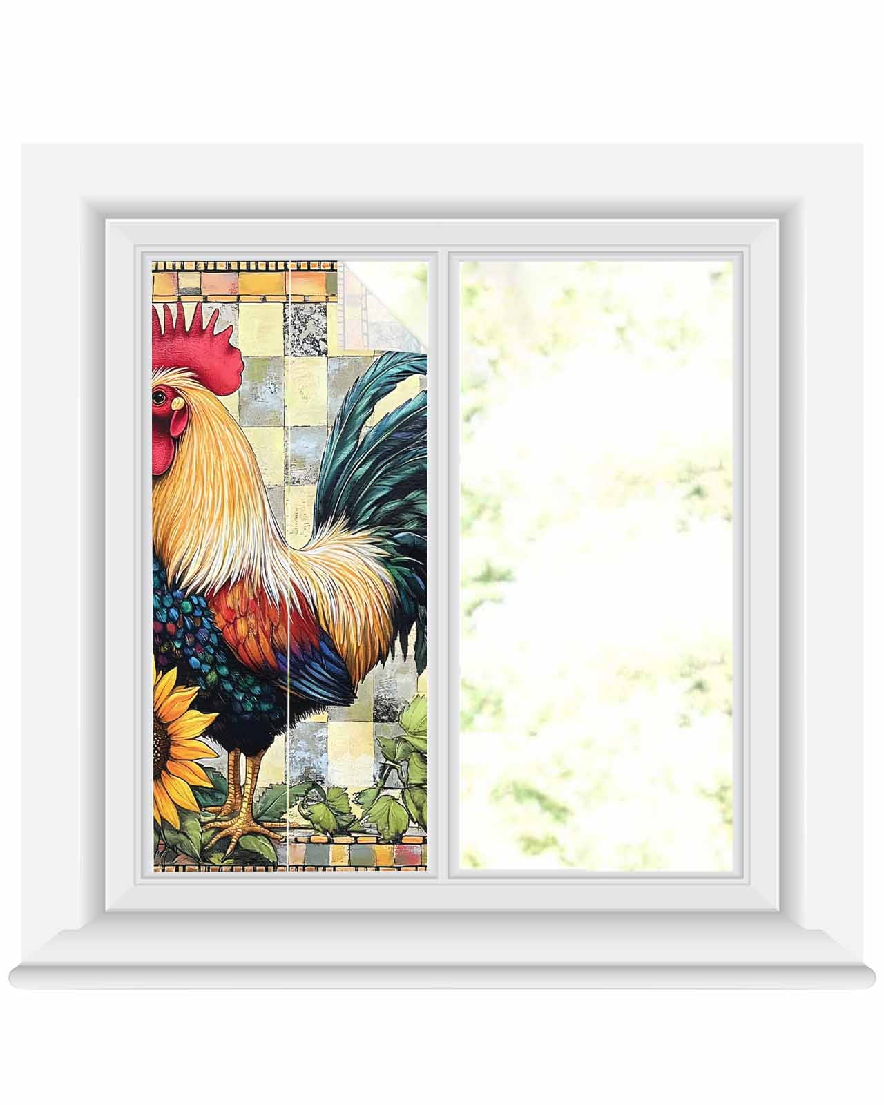 Window Privacy Film Vintage Rooster Stained Glass Window Film ...