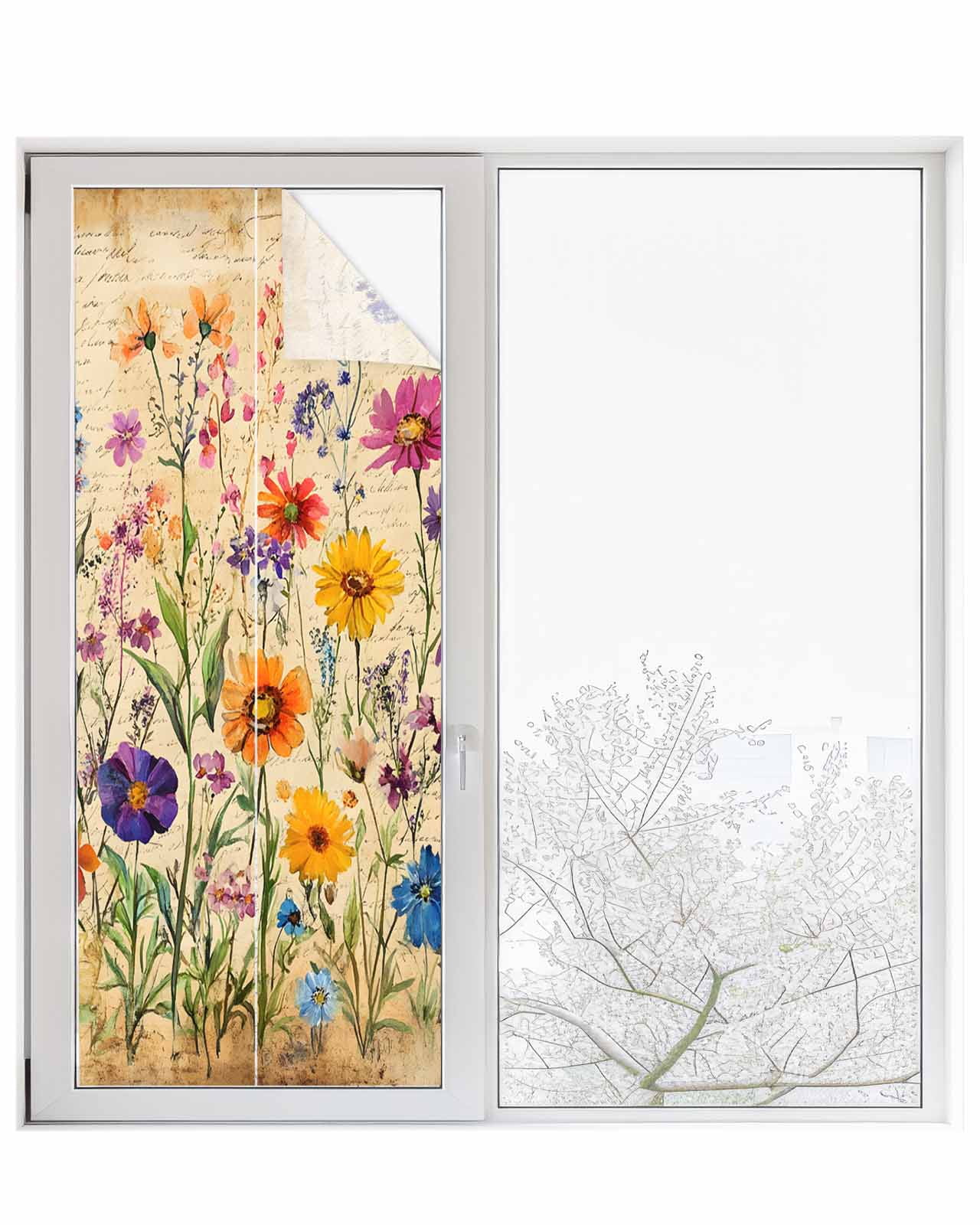 Window Privacy Film Vintage Spring Floral Stained Glass Window Film ...