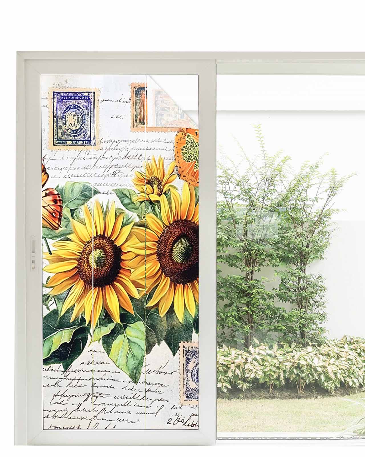 Window Privacy Film Vintage Sunflowers Stained Glass Window Film ...