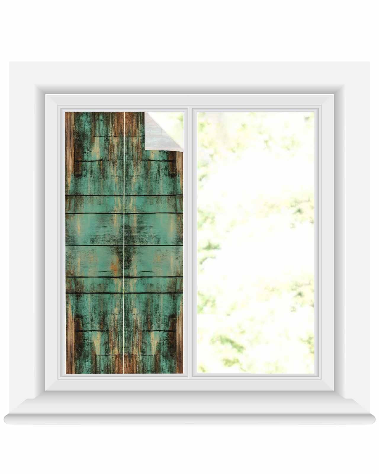 Window Privacy Film Vintage Teal Brown Plank Stained Glass Window Film ...