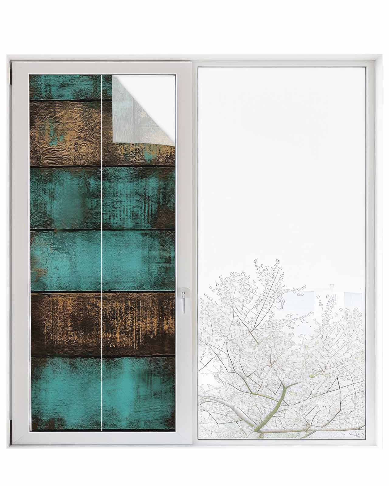 Window Privacy Film Vintage Teal Stripe Stained Glass Window Film ...