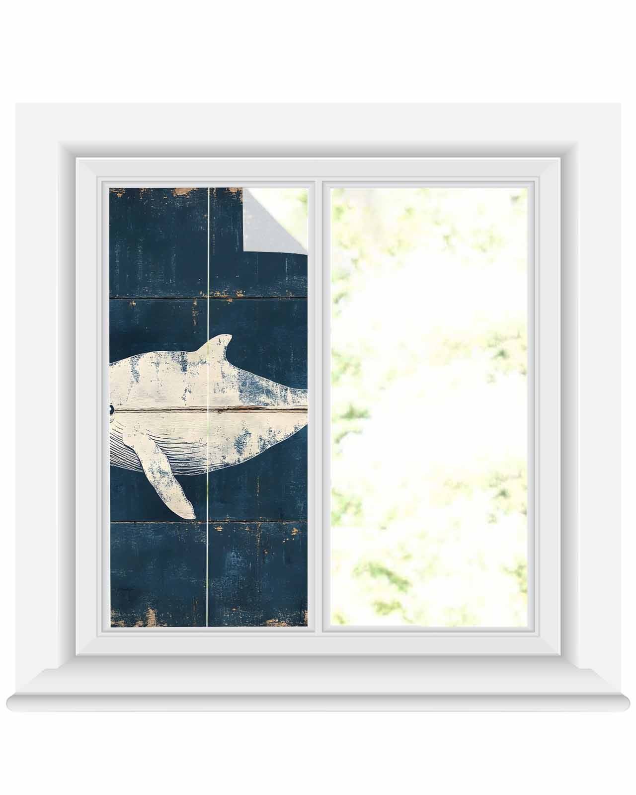 Window Privacy Film Vintage Whale Blue Stained Glass Window Film ...