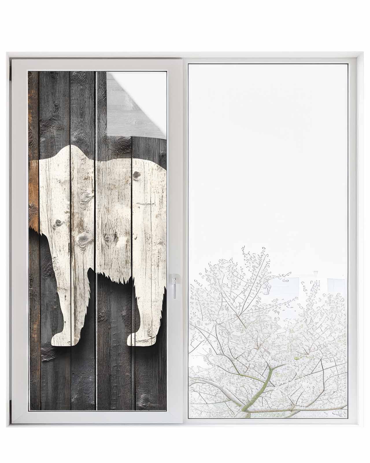Window Privacy Film Vintage White Brown Bear Stained Glass Window Film ...