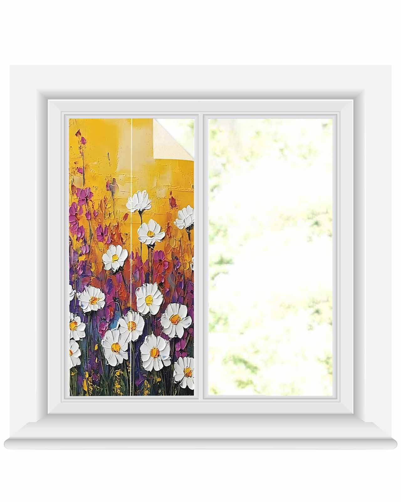 Window Privacy Film Vintage White Daisy Stained Glass Window Film ...
