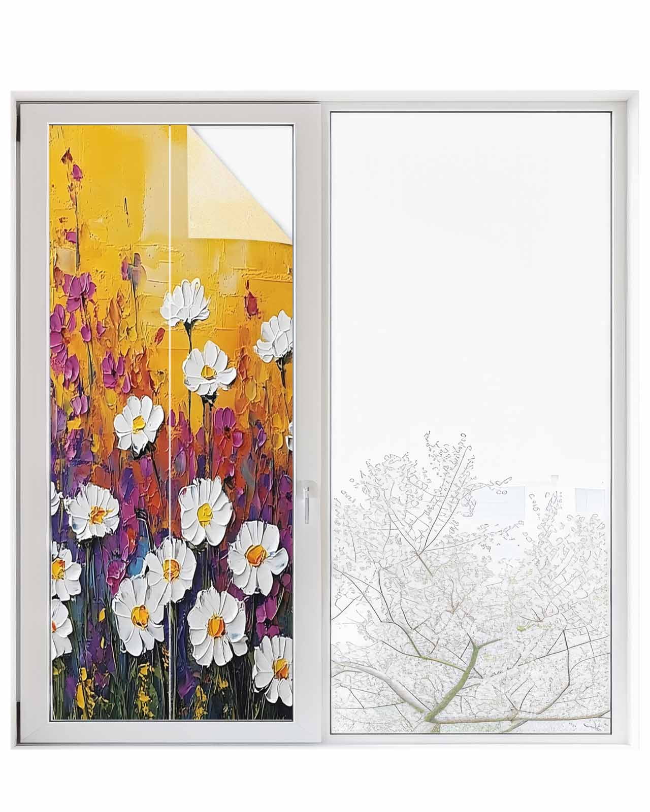 Window Privacy Film Vintage White Daisy Stained Glass Window Film ...