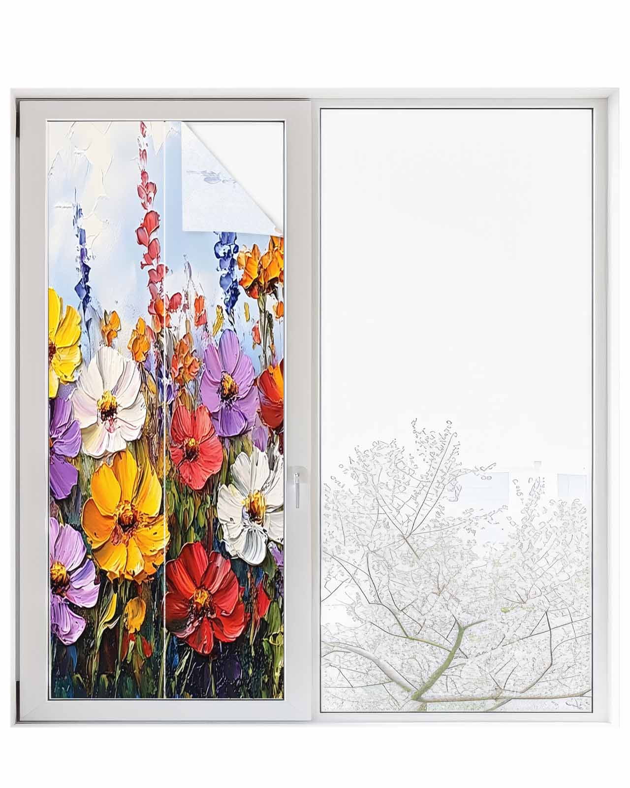 Window Privacy Film Vintage Wildflowers Stained Glass Window Film ...