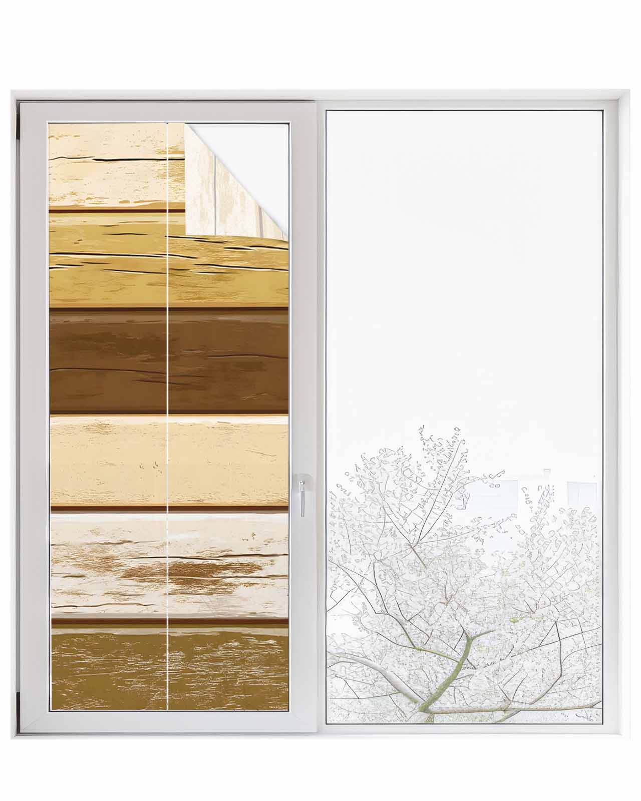 Window Privacy Film Vintage Wood Grain Stained Glass Window Film ...