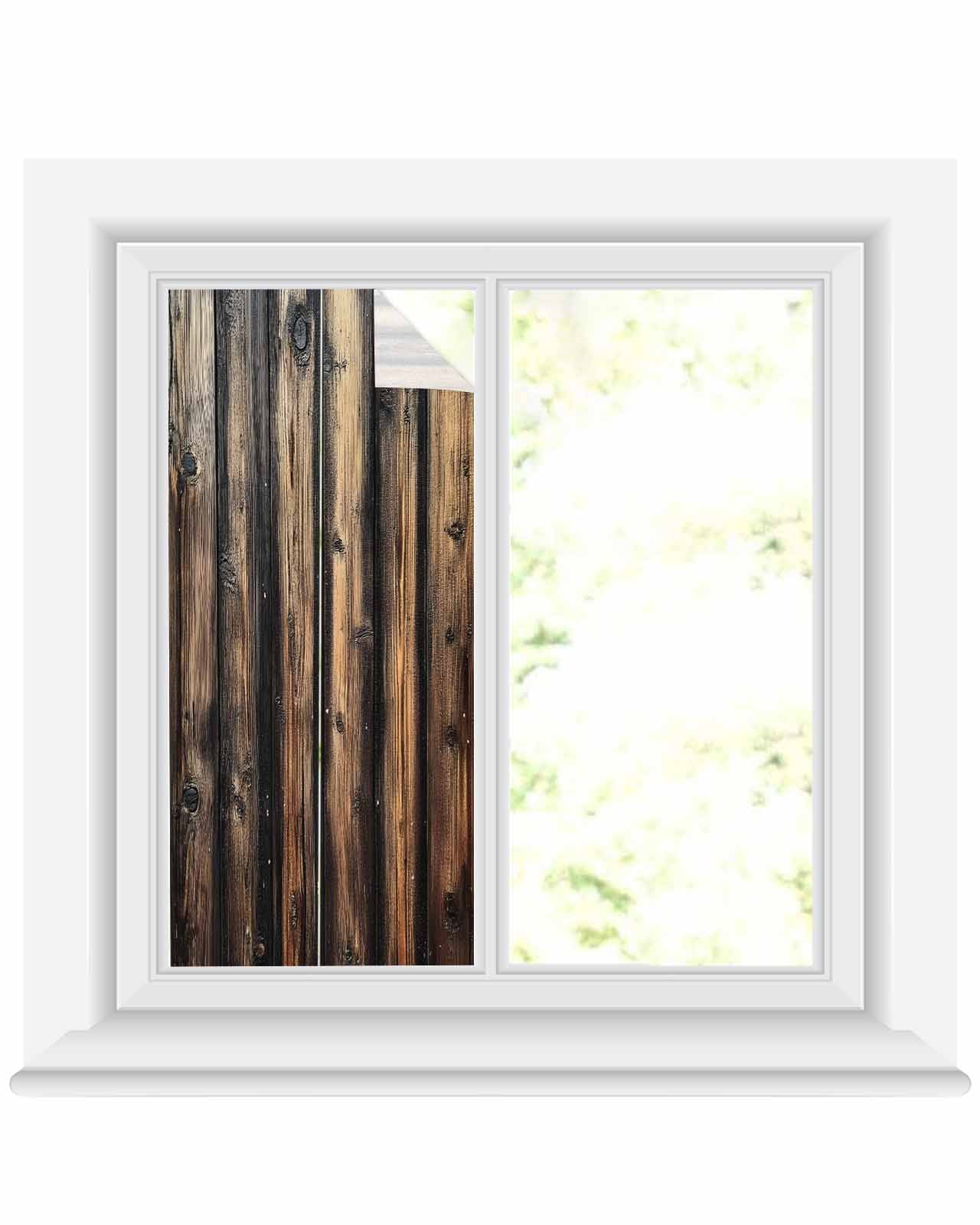 Window Privacy Film Vintage Wooden Stained Glass Window Film Decorative ...