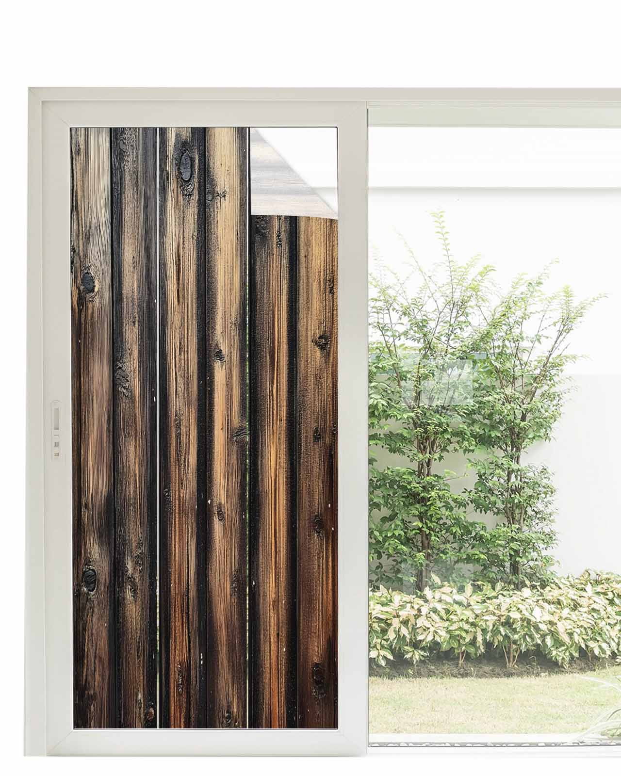 Window Privacy Film Vintage Wooden Stained Glass Window Film Decorative ...