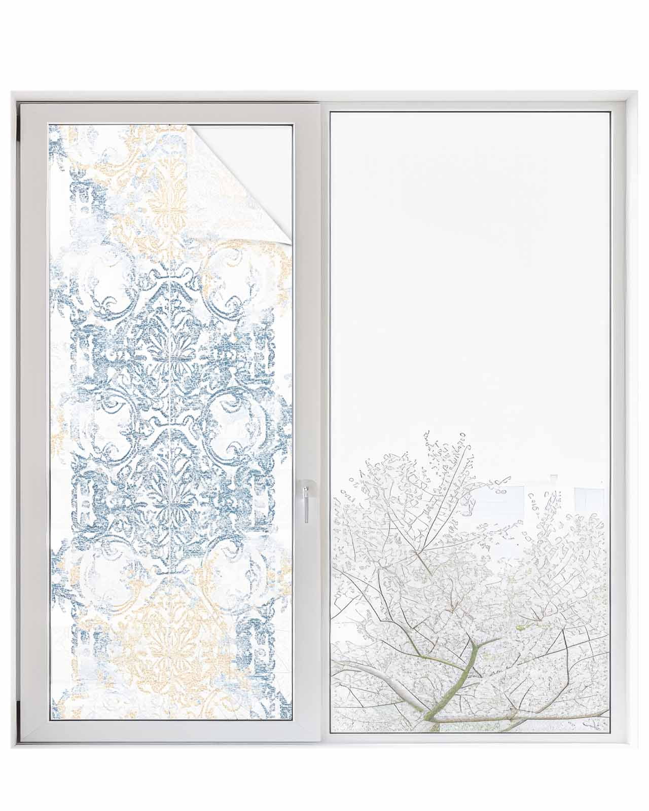 Window Privacy Film Vintage Yellow Blue Stained Glass Window Film ...