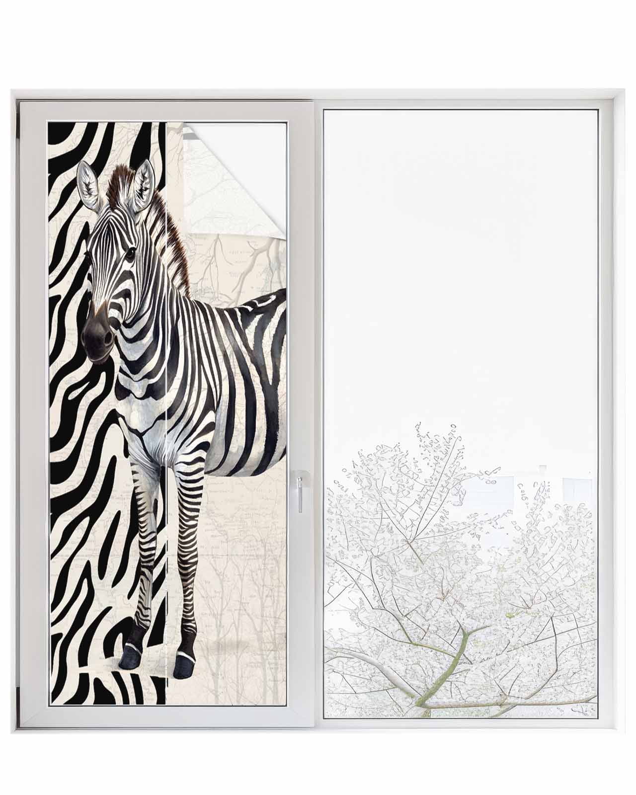 Window Privacy Film Vintage Zebra Stained Glass Window Film Decorative ...