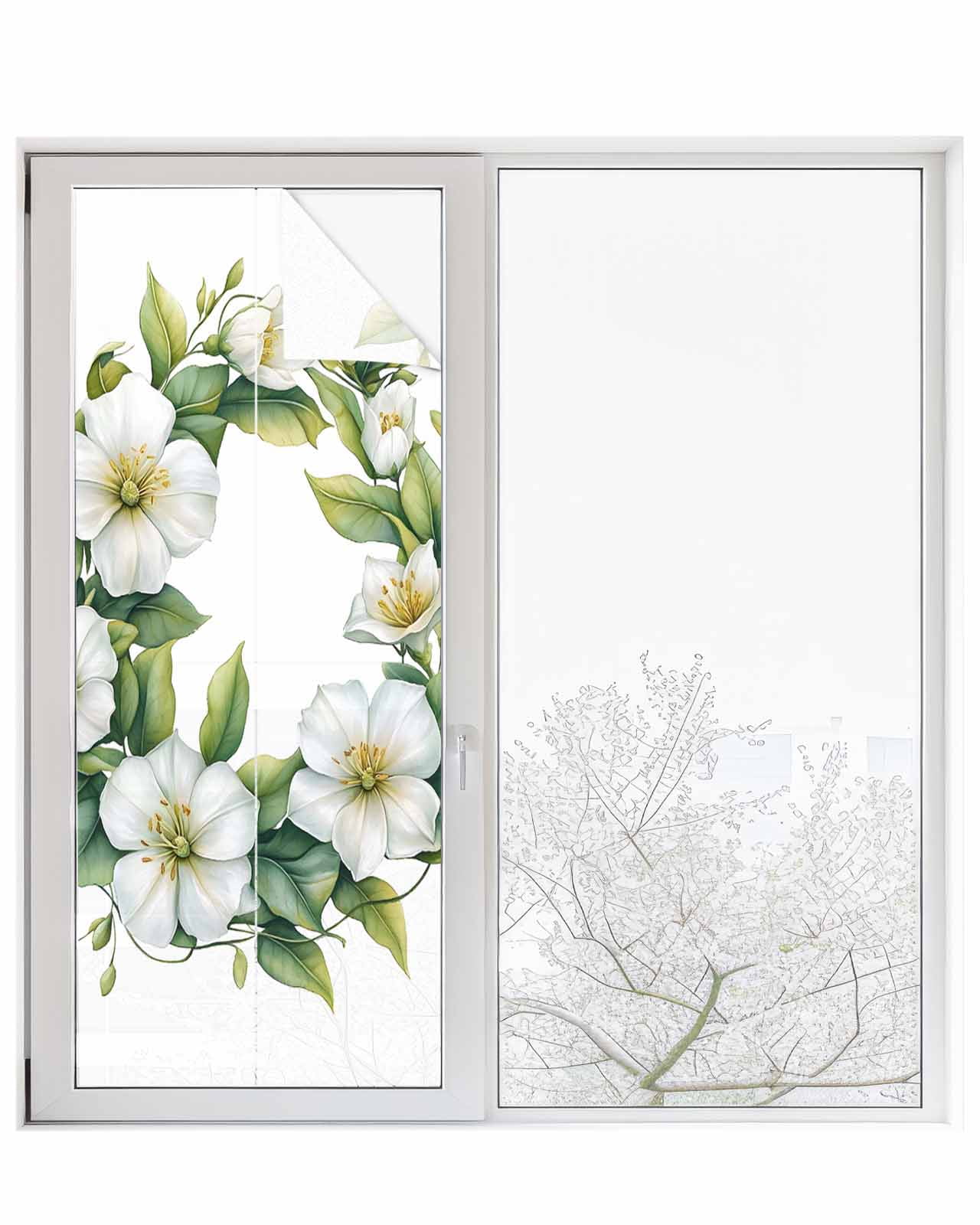 Window Privacy Film Watercolor Botanical Floral Stained Glass Window ...
