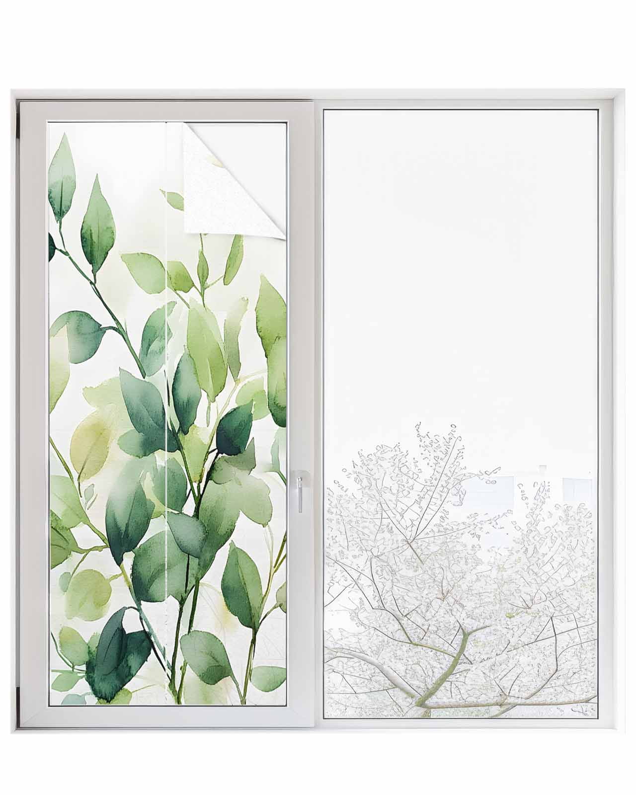 Window Privacy Film Watercolor Botanical Green Stained Glass Window ...