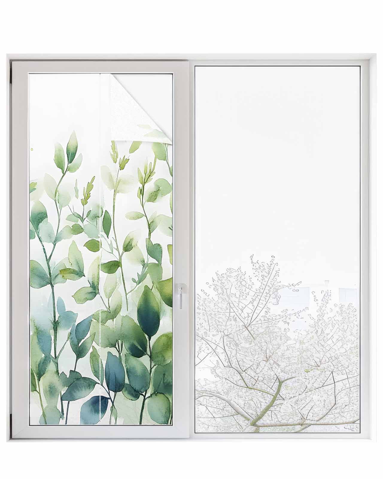 Window Privacy Film Watercolor Botanical Stained Glass Window Film ...