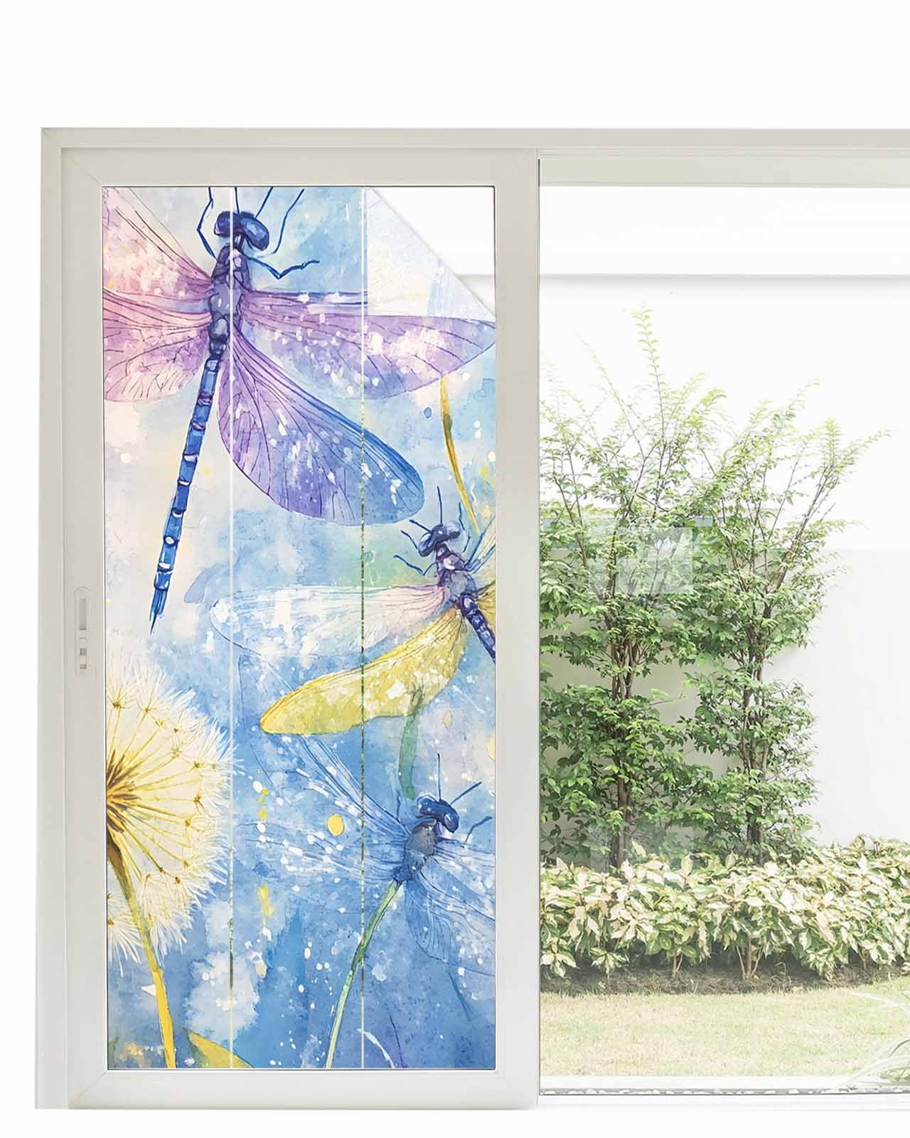 Window Privacy Film Watercolor Dragonfly Stained Glass Window Film ...