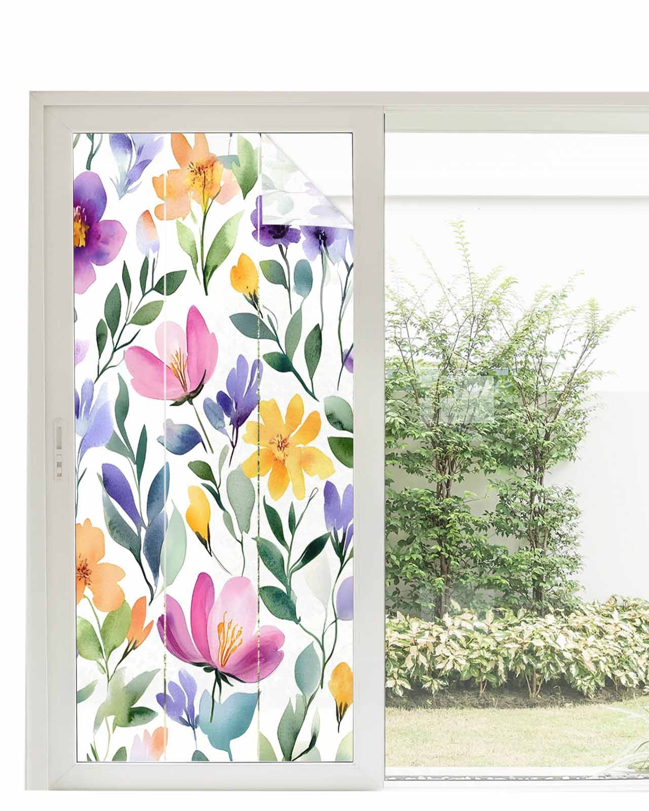 Window Privacy Film Watercolor Floral Stained Glass Window Film ...