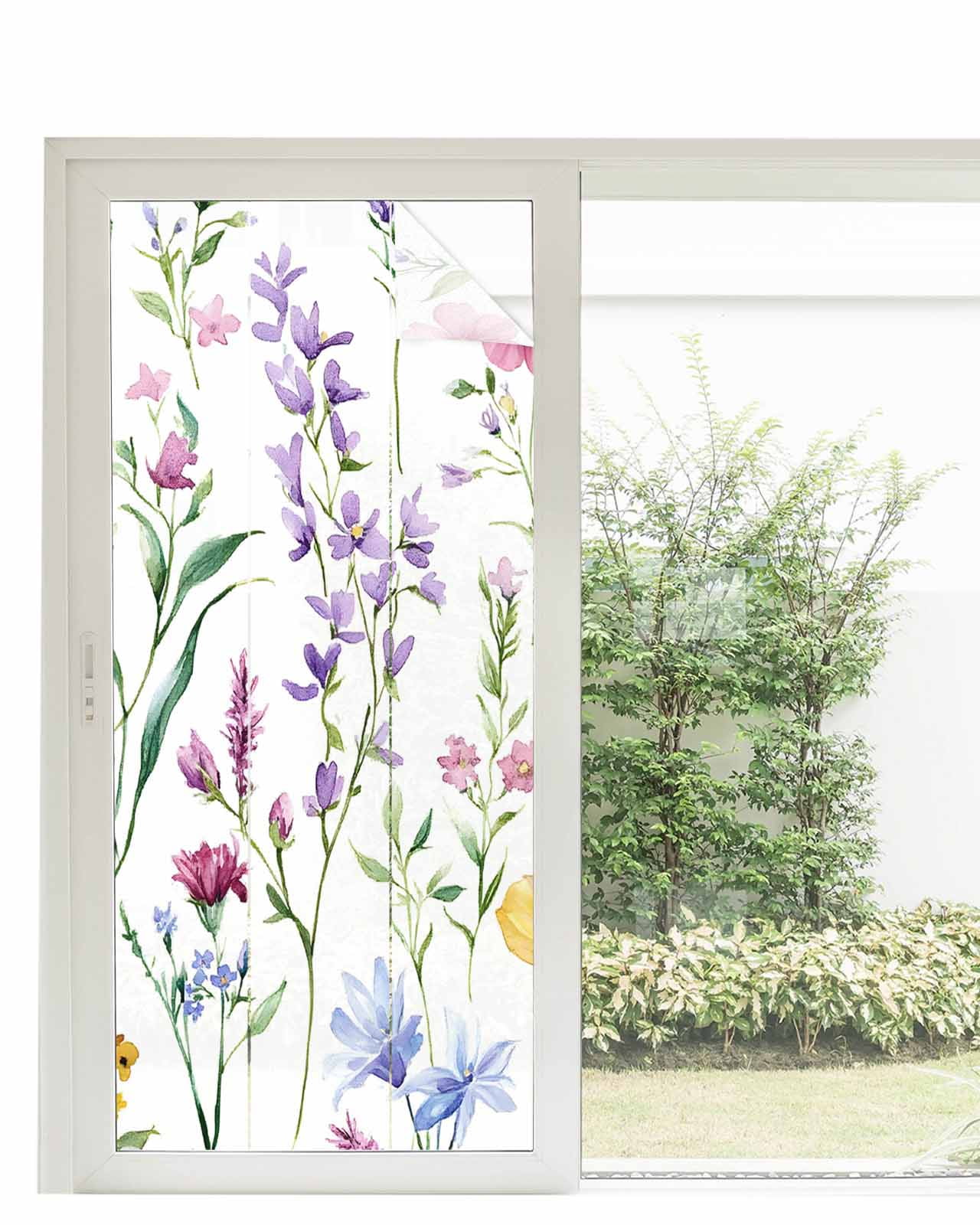 Window Privacy Film Watercolor Floral Stained Glass Window Film ...