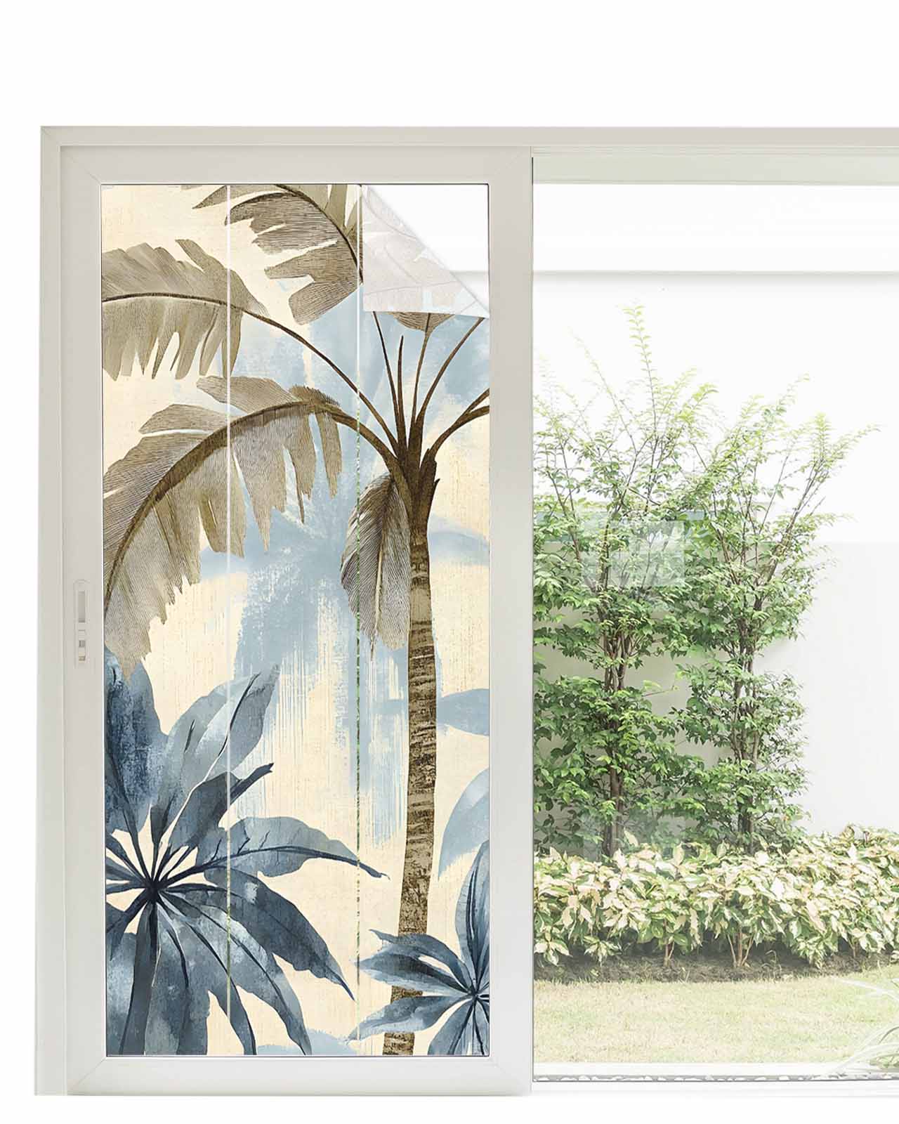 Window Privacy Film Watercolor Palm Trees Stained Glass Window Film ...