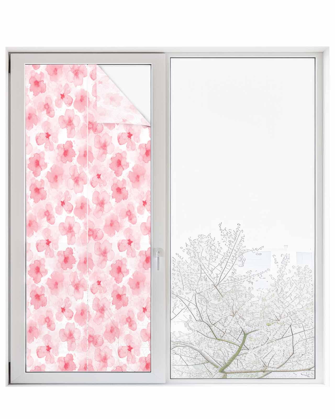 Window Privacy Film, Watercolor Pink Floral UV Sun Blocking Window Tint ...