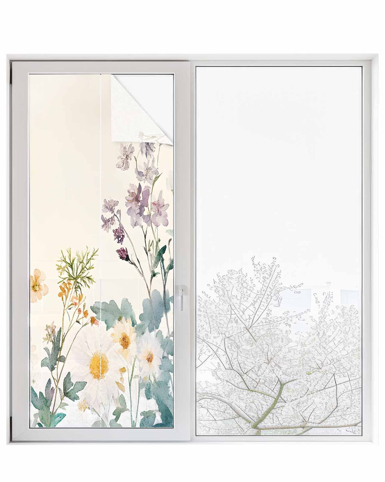 Window Privacy Film Watercolor Spring Floral Stained Glass Window Film ...