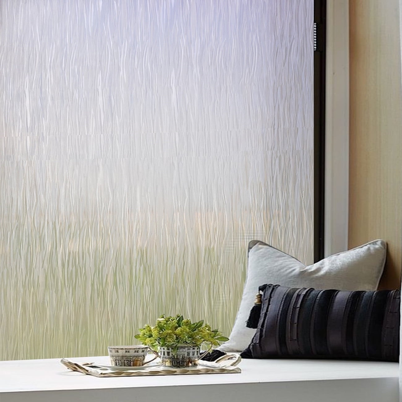 Window Privacy Film, Wave Pattern, Non-Adhesive Window Clings, UV ...