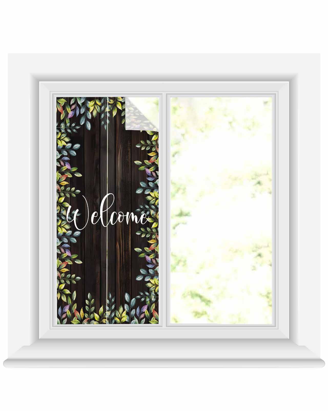 Window Privacy Film Welcome Leaf Stained Glass Window Film Decorative Sun Block Window Cover ...