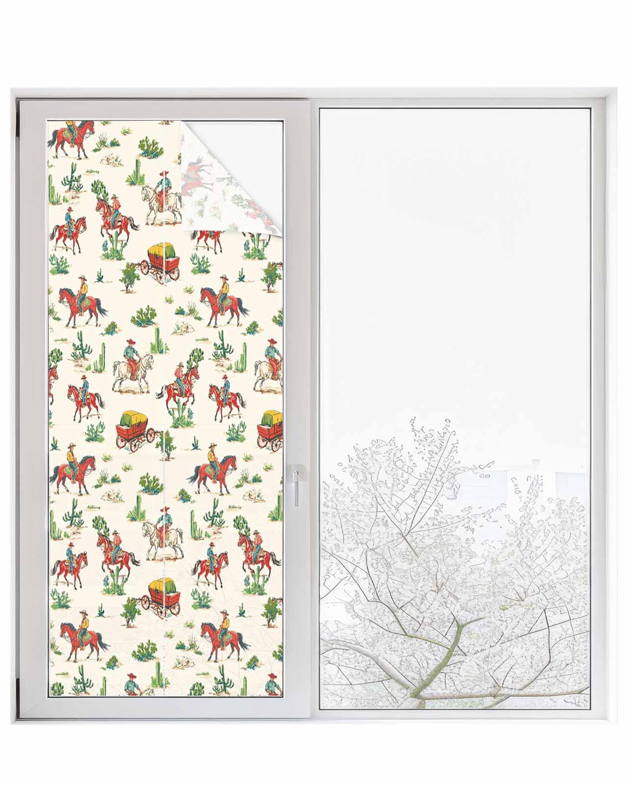 Window Privacy Film Western Cowboy Stained Glass Window Film Decorative ...