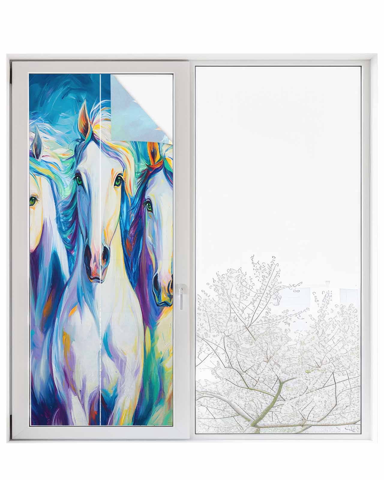 Window Privacy Film Western Horse Stained Glass Window Film Decorative ...