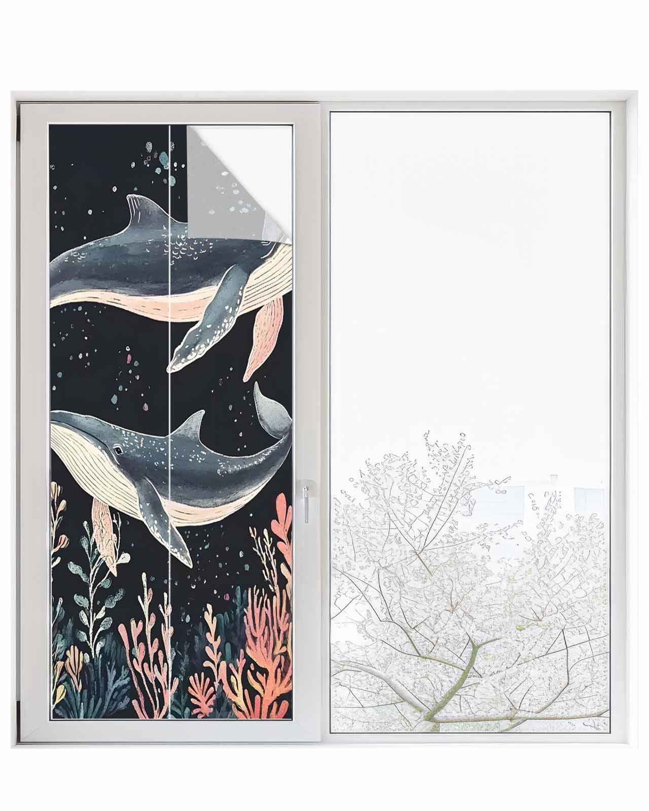 Window Privacy Film Whale Coastal Stained Glass Window Film Decorative ...