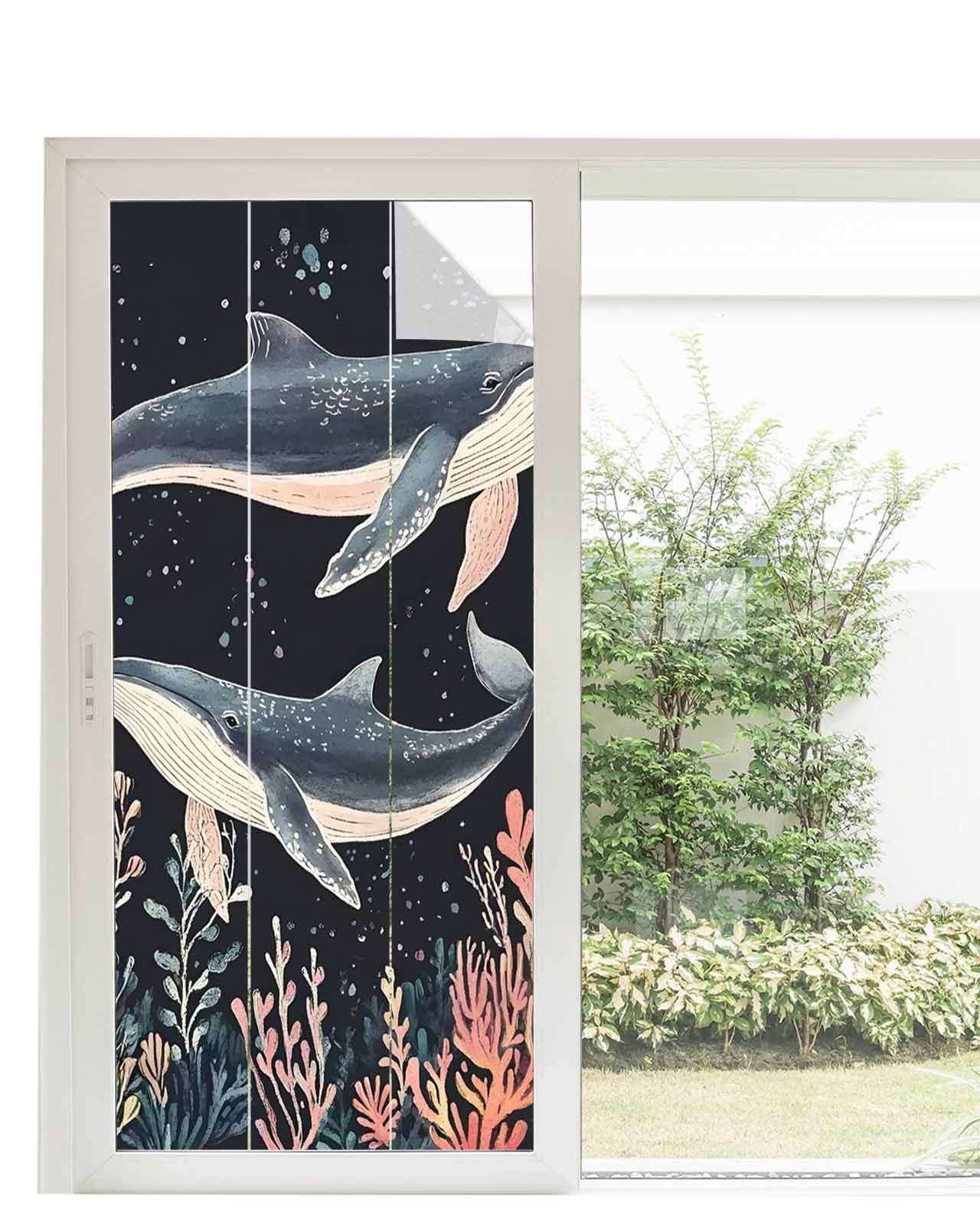 Window Privacy Film Whale Coastal Stained Glass Window Film Decorative ...
