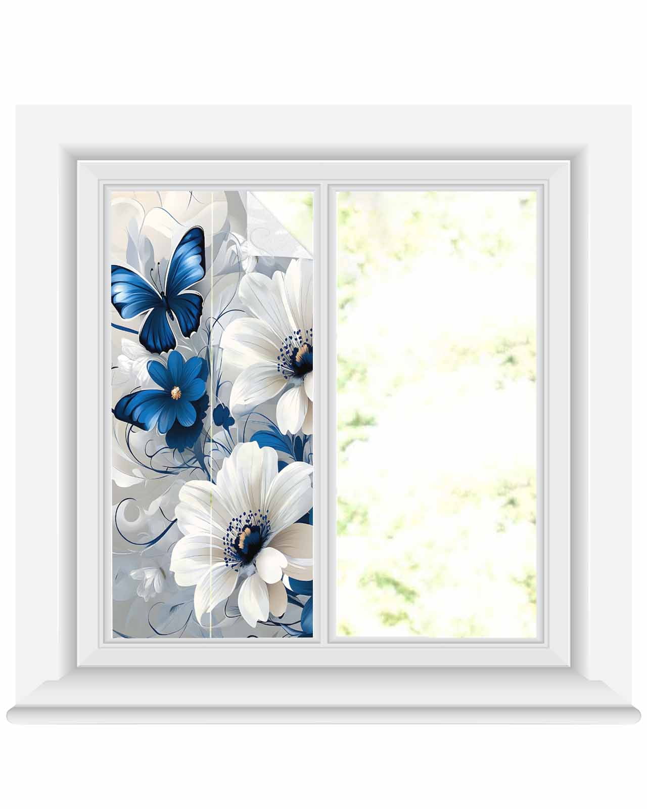 Window Privacy Film White Blue Flowers Stained Glass Window Film ...