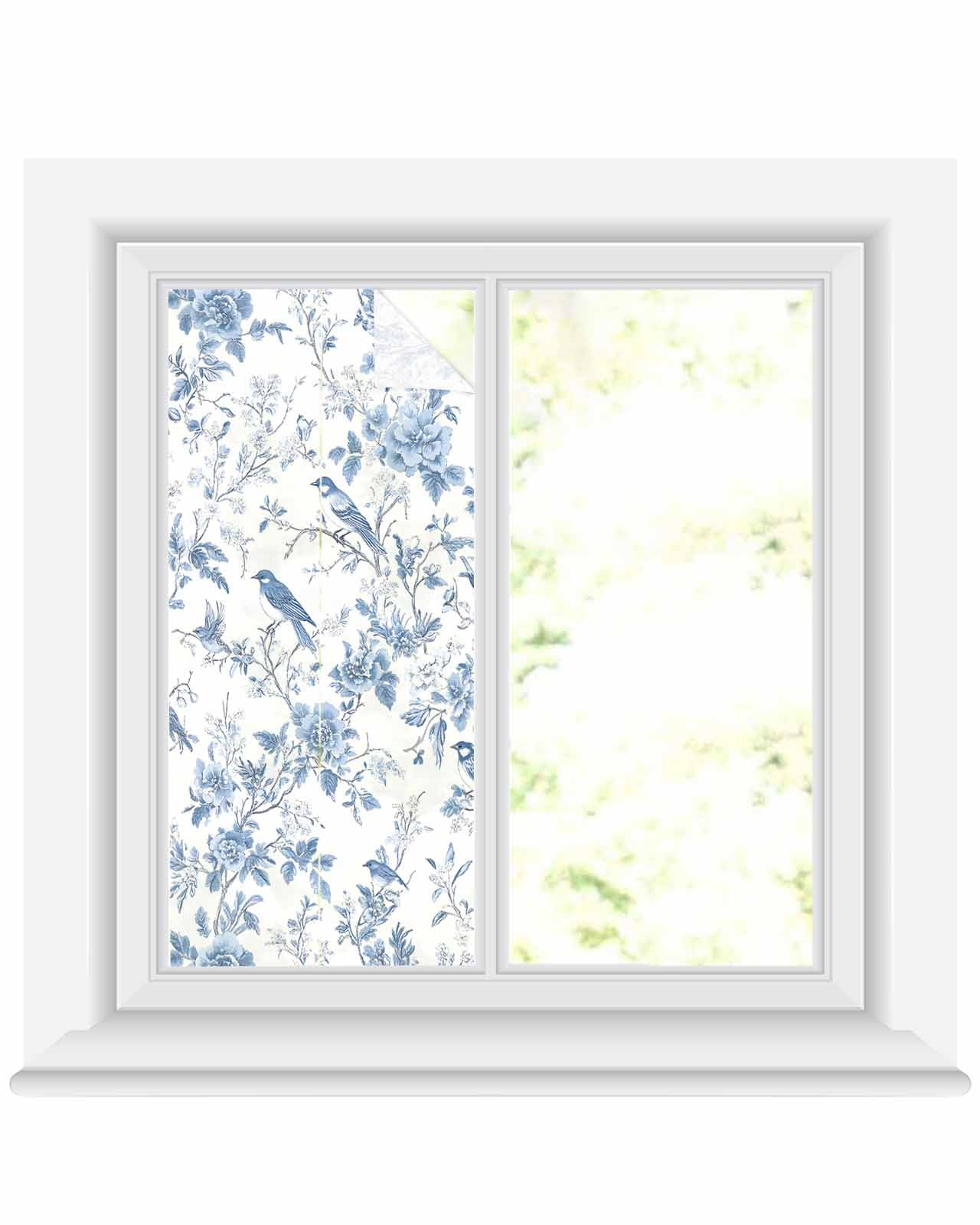 Window Privacy Film White Blue Spring Floral Stained Glass Window Film ...