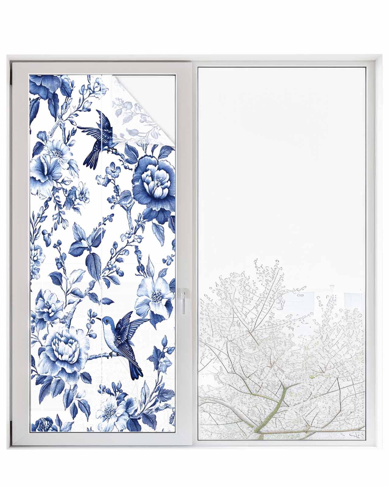 Window Privacy Film White Blue Spring Floral Stained Glass Window Film ...