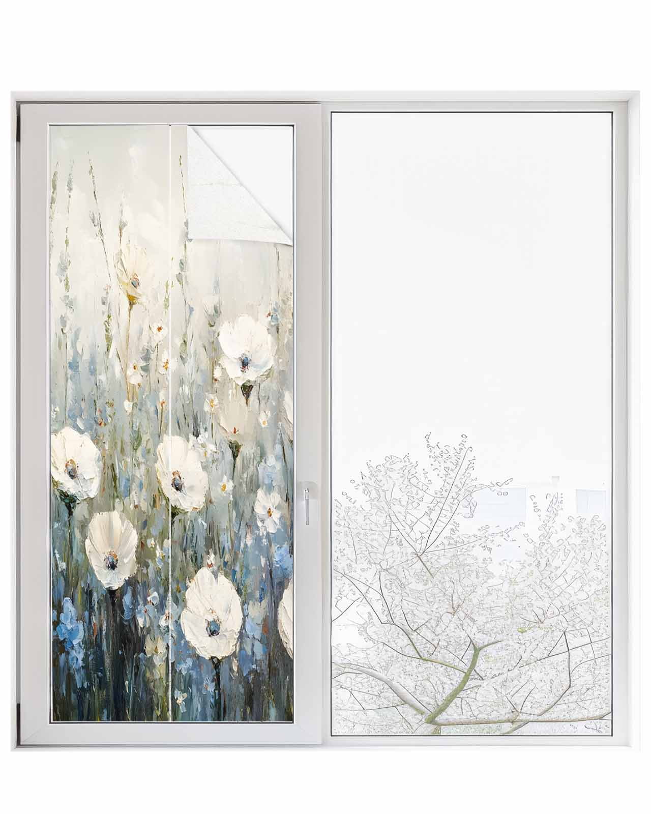 Window Privacy Film White Floral Stained Glass Window Film Decorative ...