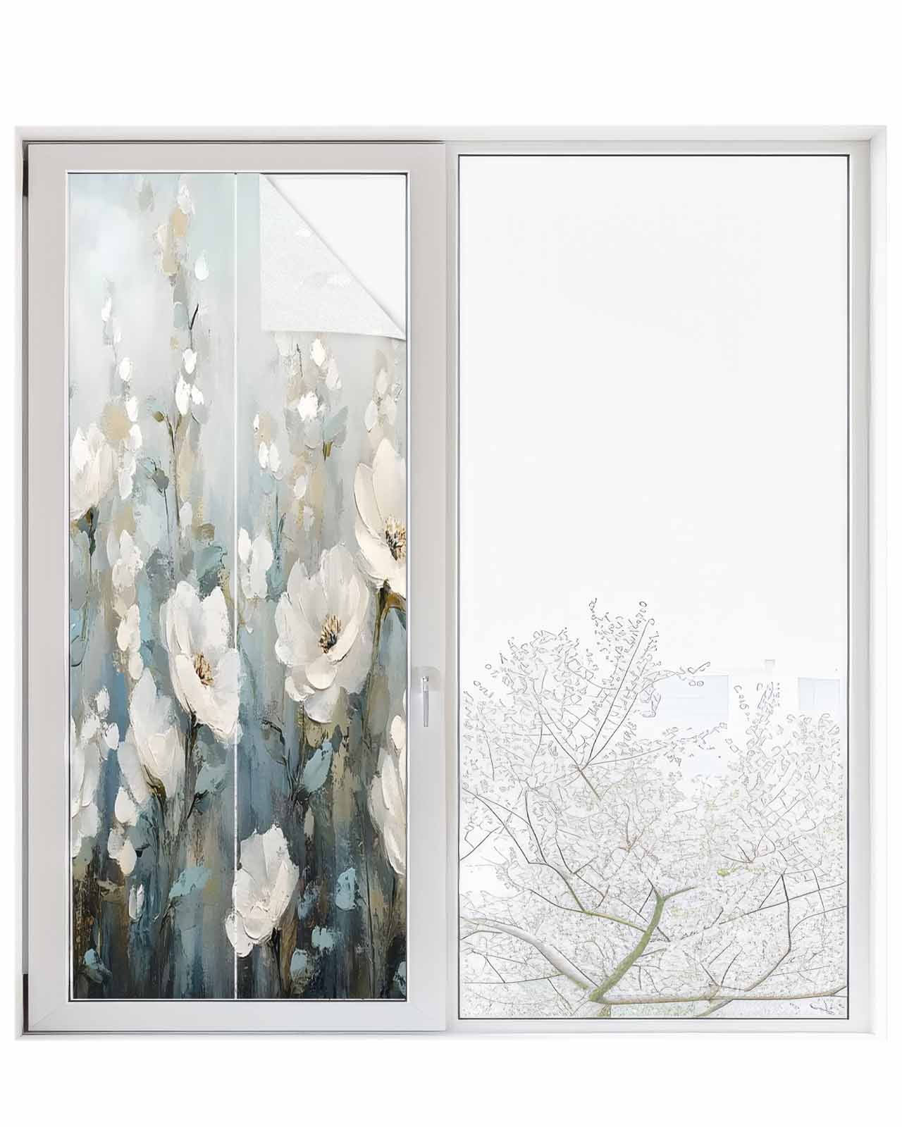 Window Privacy Film White Floral Stained Glass Window Film Decorative ...
