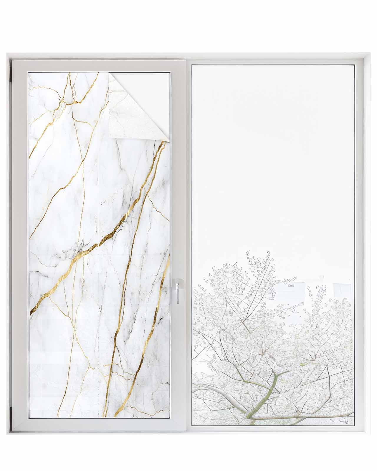 Window Privacy Film White Marble Pattern Stained Glass Window Film ...