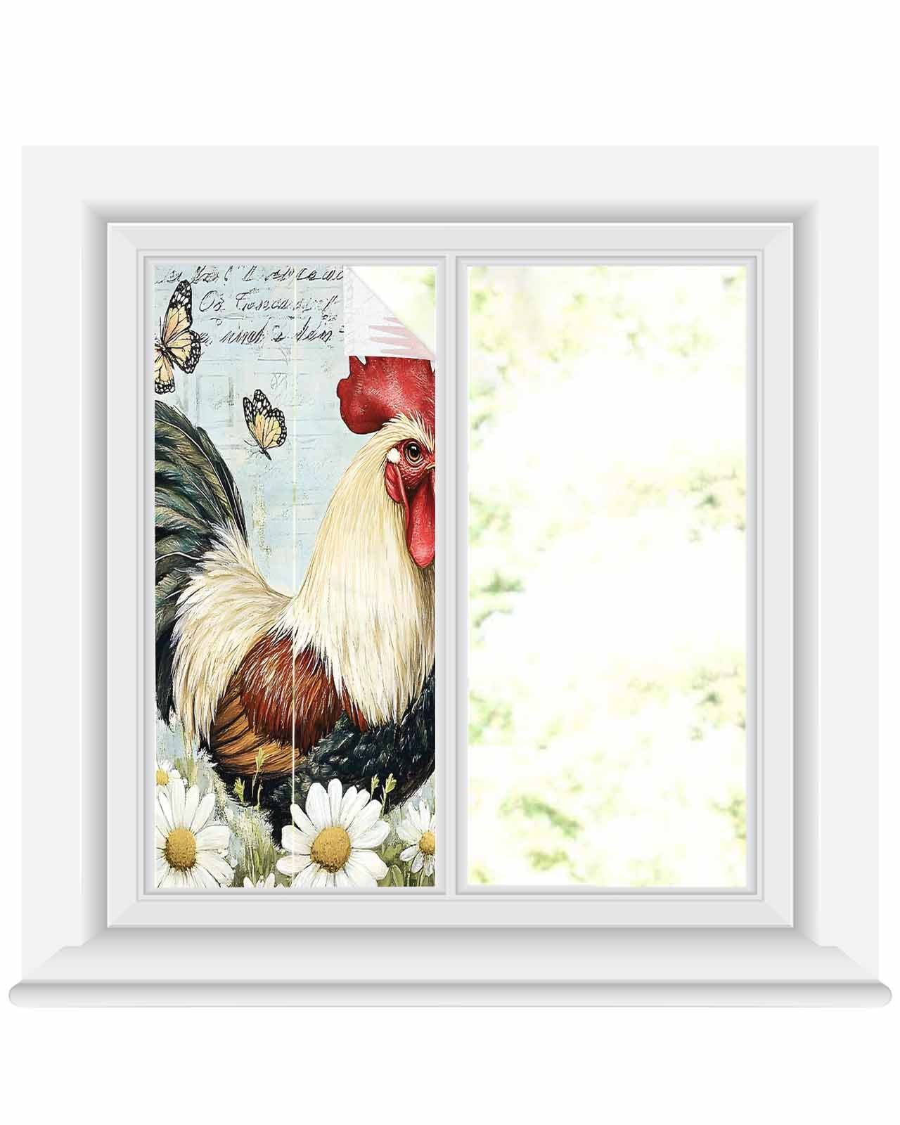 Window Privacy Film White Retro Rooster Stained Glass Window Film ...