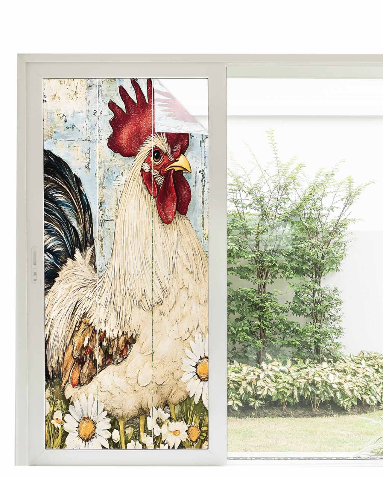 Window Privacy Film White Retro Rooster Stained Glass Window Film ...