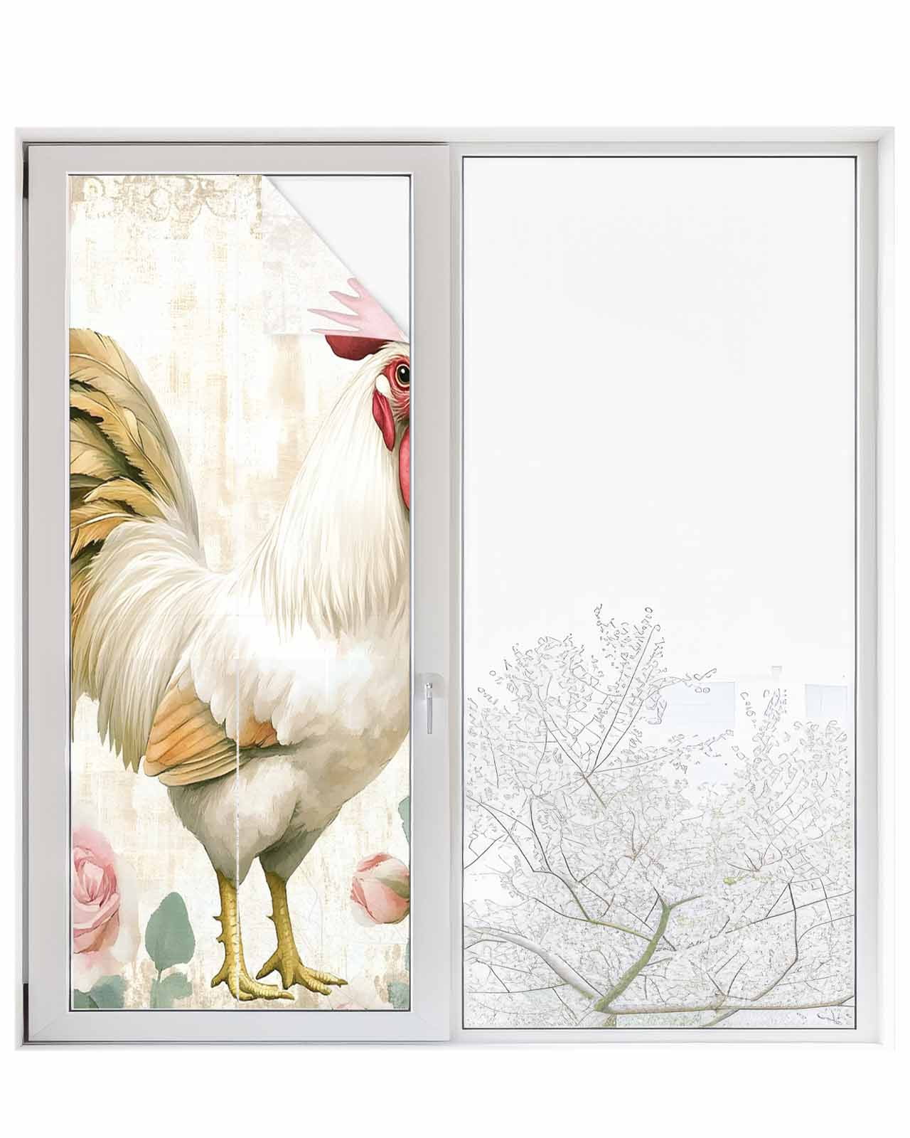 Window Privacy Film White Retro Rooster Stained Glass Window Film ...