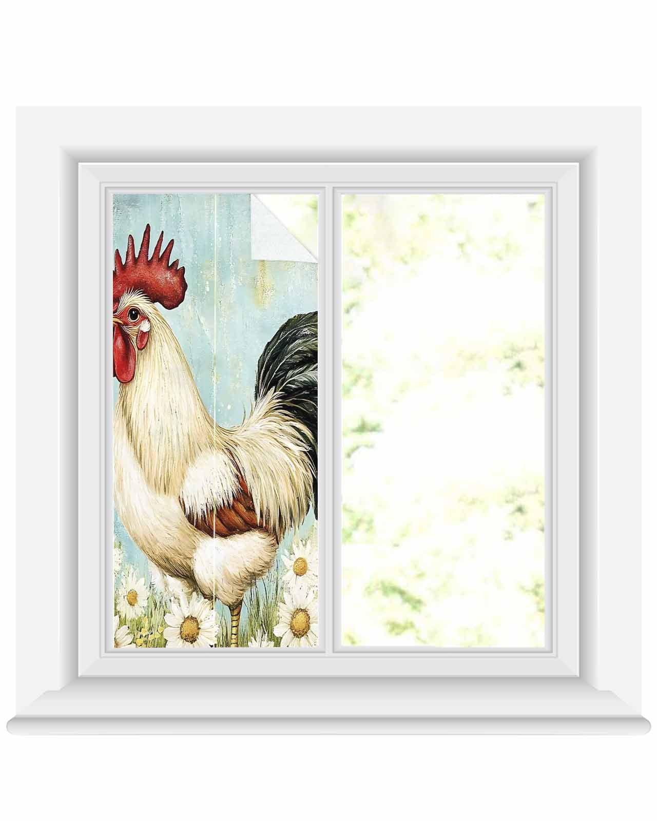Window Privacy Film White Spring Floral Rooster Stained Glass Window ...