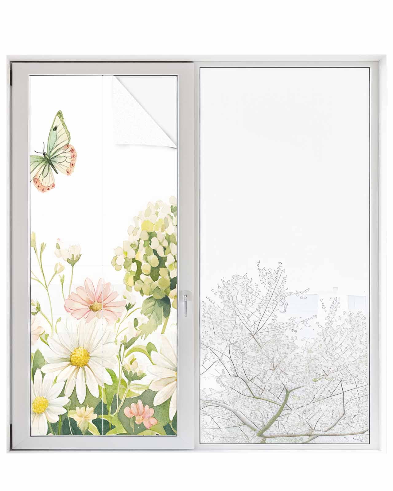 Window Privacy Film White Spring Floral Stained Glass Window Film ...