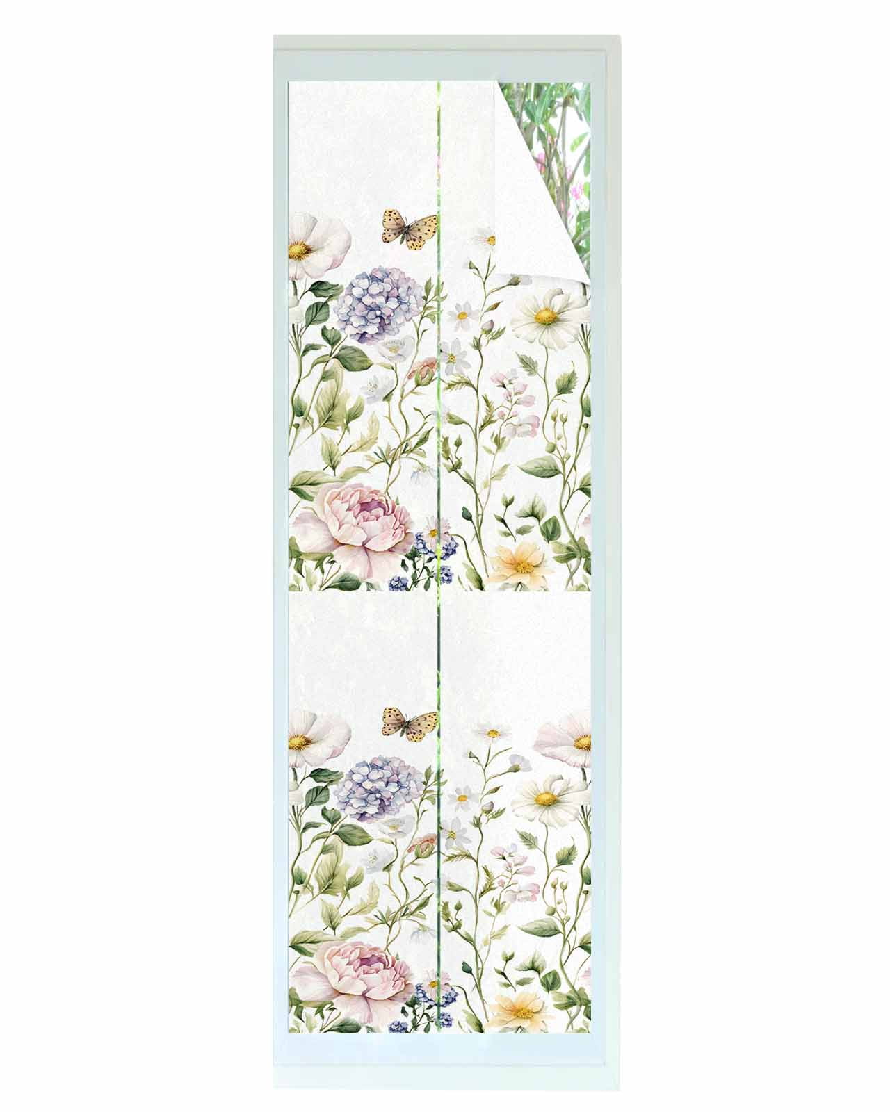 Window Privacy Film White Spring Floral Stained Glass Window Film ...