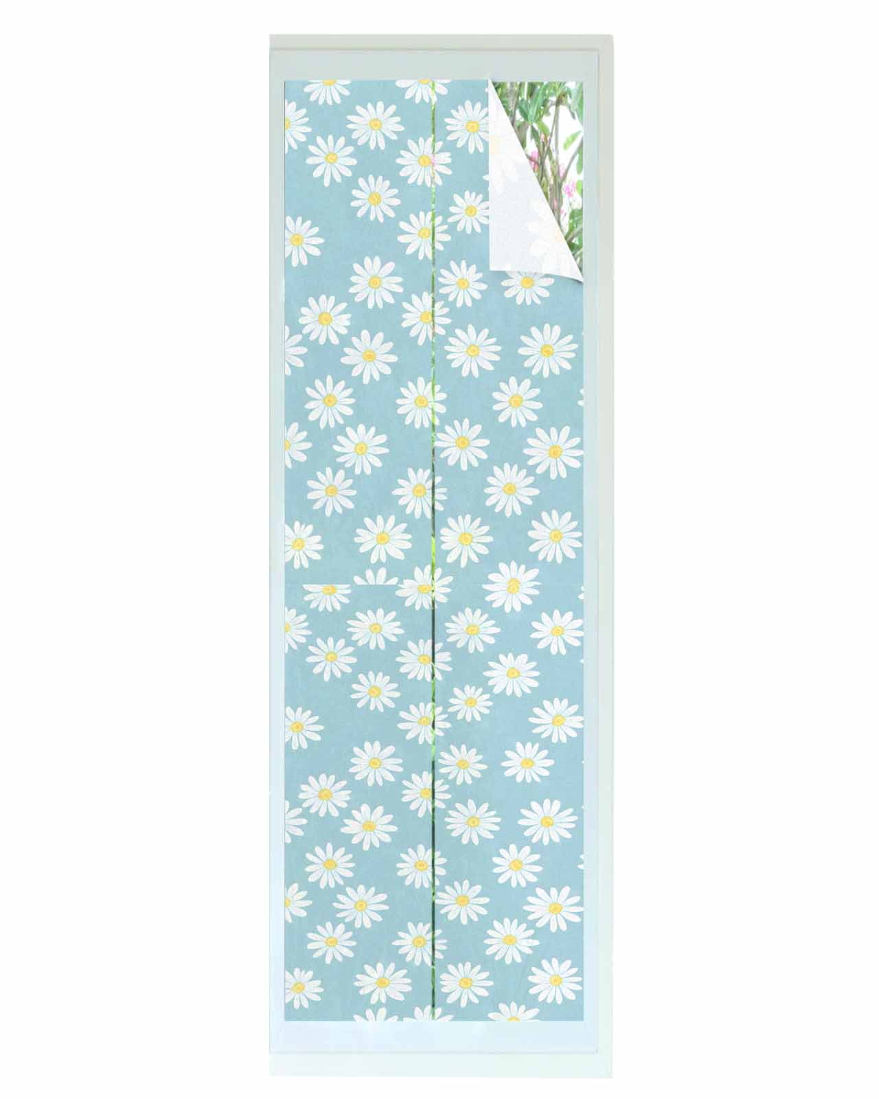 Window Privacy Film White Teal Daisy Stained Glass Window Film ...