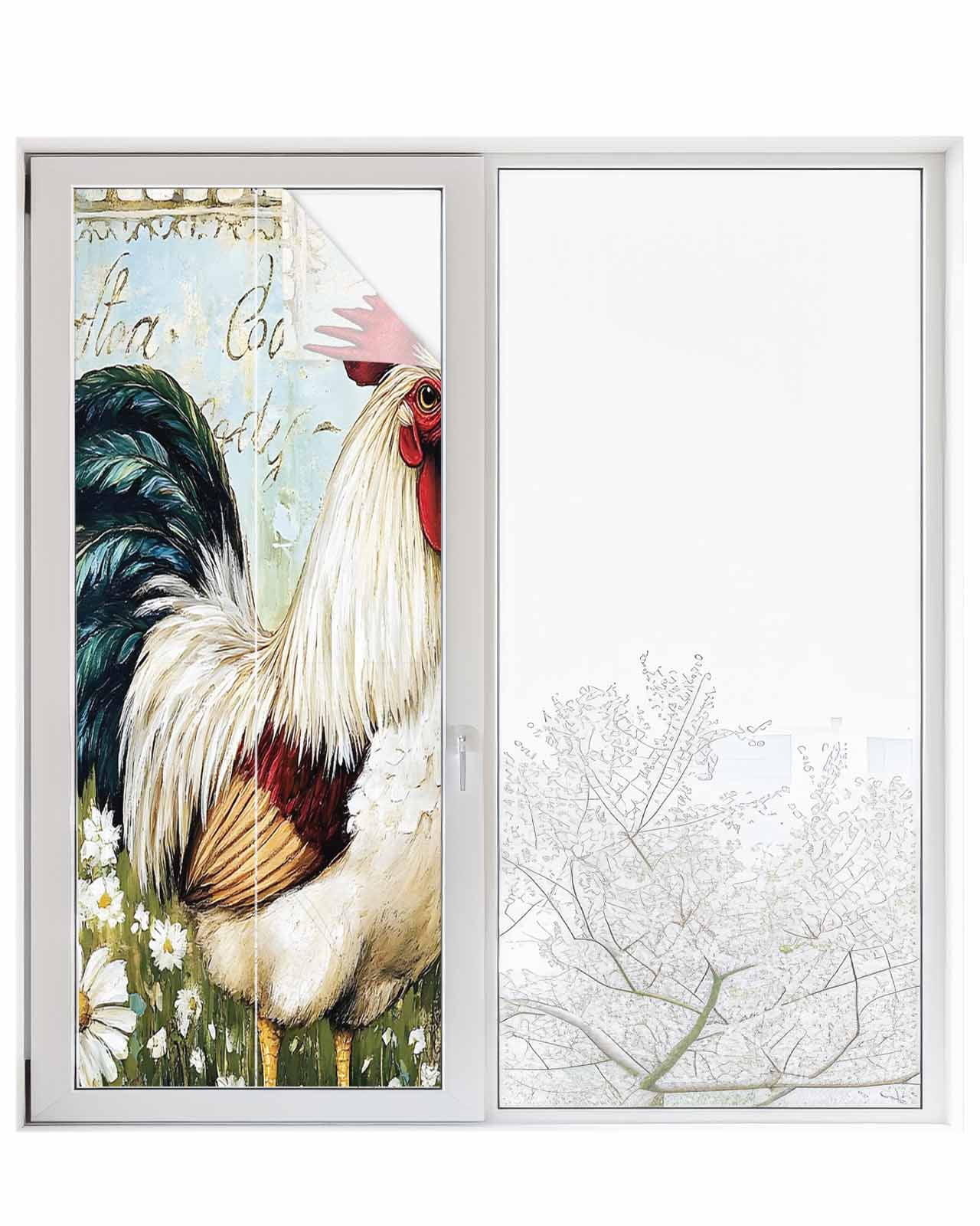 Window Privacy Film White Vintage Rooster Stained Glass Window Film ...