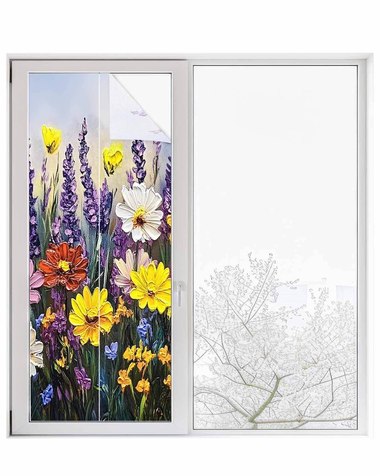 Window Privacy Film Wildflowers Botanical Stained Glass Window Film ...