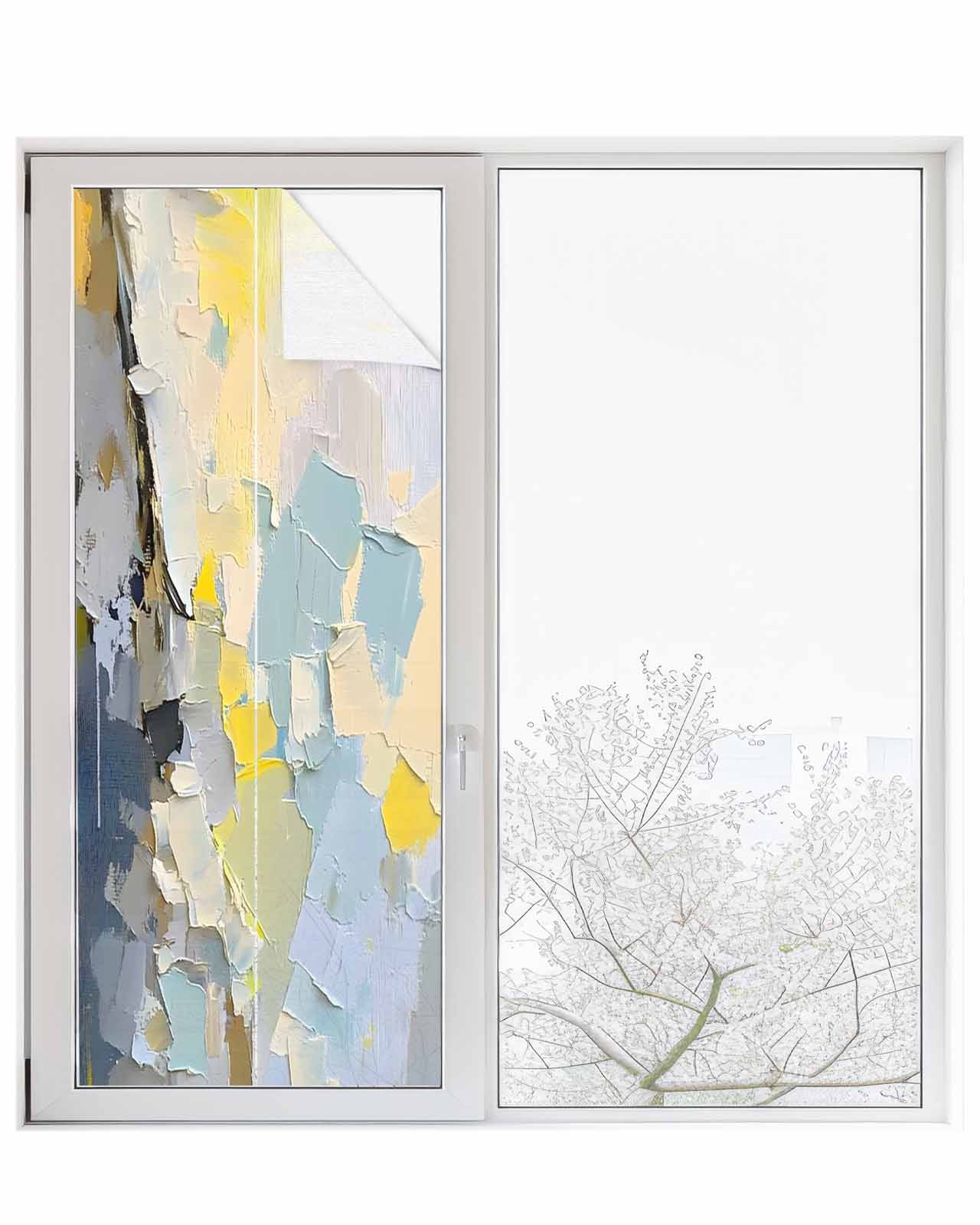 Window Privacy Film Yellow Blue Color Blocks Stained Glass Window Film ...