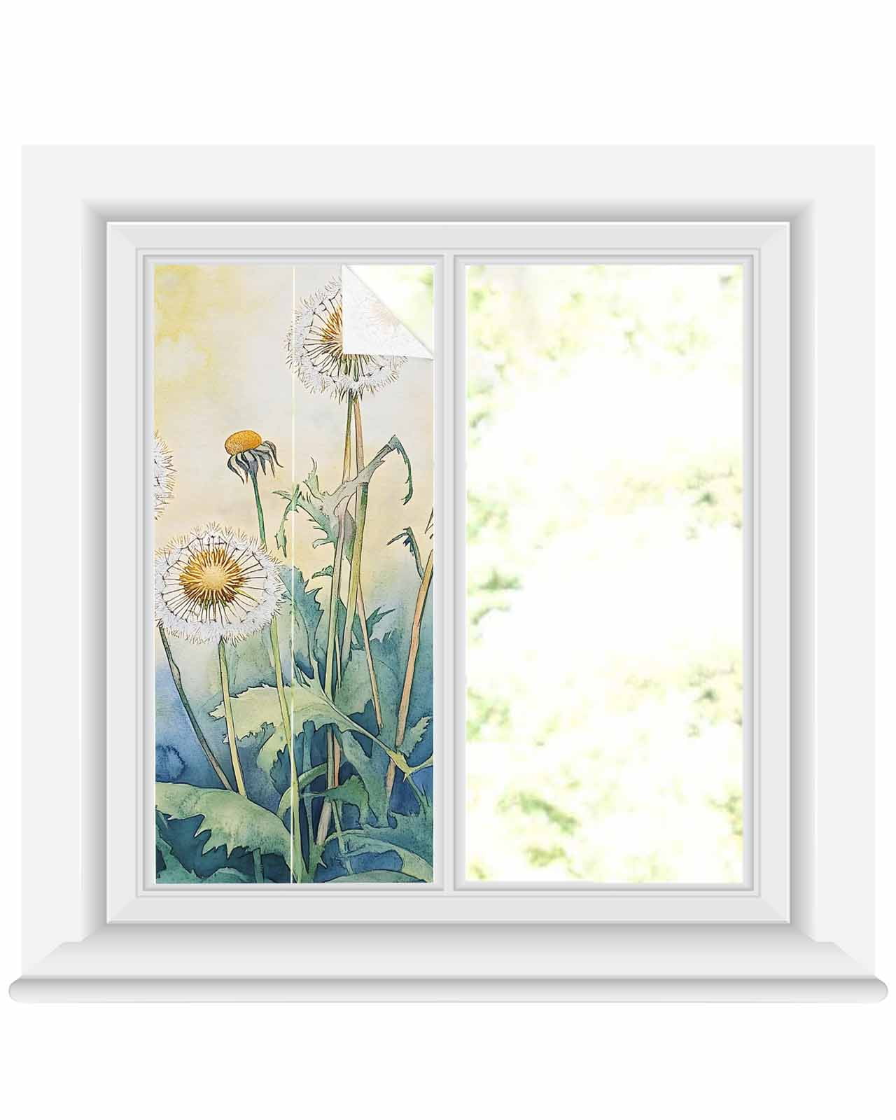 Window Privacy Film Yellow Blue Ombre Floral Stained Glass Window Film Decorative Sun Block ...