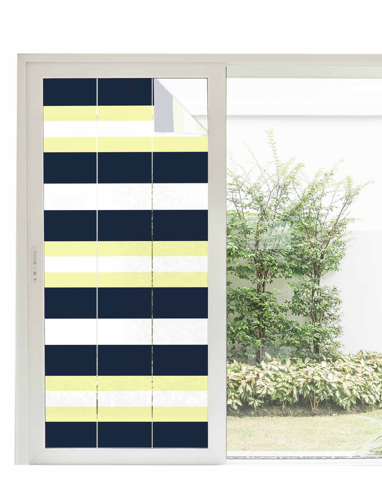 Window Privacy Film Yellow Navy Blue Striped Stained Glass Window Film ...