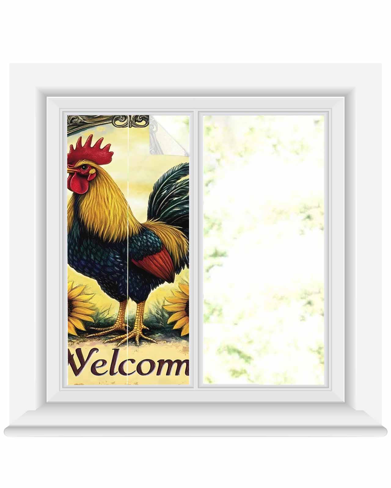 Window Privacy Film Yellow Retro Rooster Stained Glass Window Film ...